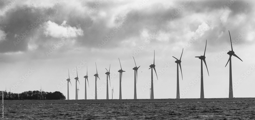 Netherlands, a wind farm set on the seafront in Lemmer. Stock Photo ...