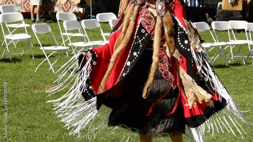 Barefoot Native American Indian First Nations Woman Dancing On Grass In ...