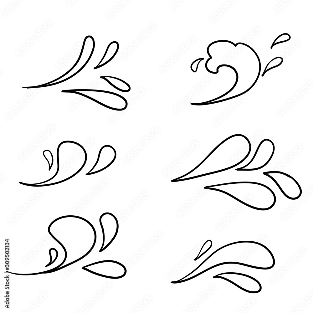 Splash water icon with hand drawn doodle simple line art symbols ...