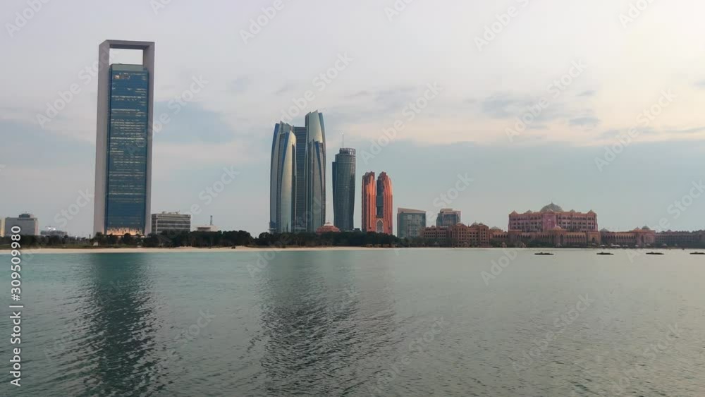 Abu Dhabi city corniche beach - Etihad towers - Nation towers ...