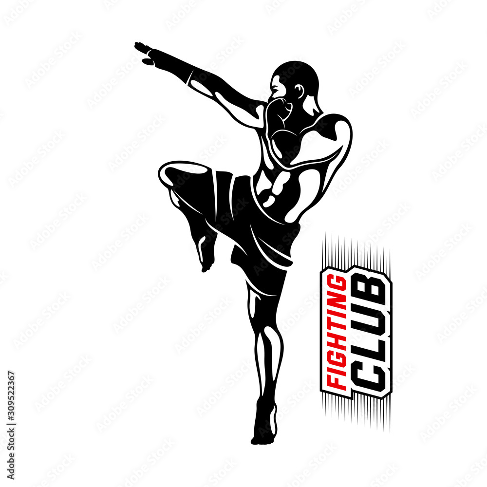 Fight Player logo design vector, boxing logo template, muay thai kick ...