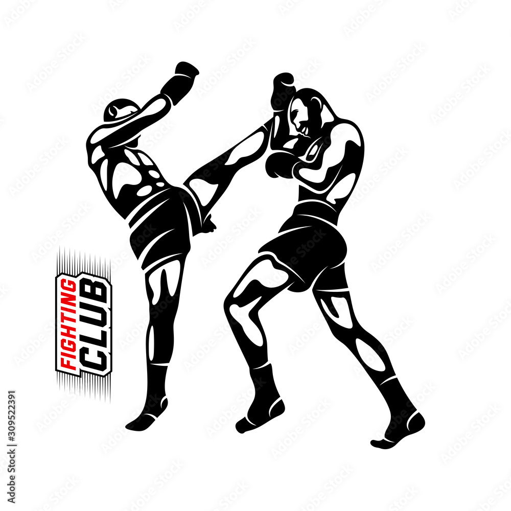 Fight Player logo design vector, boxing logo template, muay thai kick ...