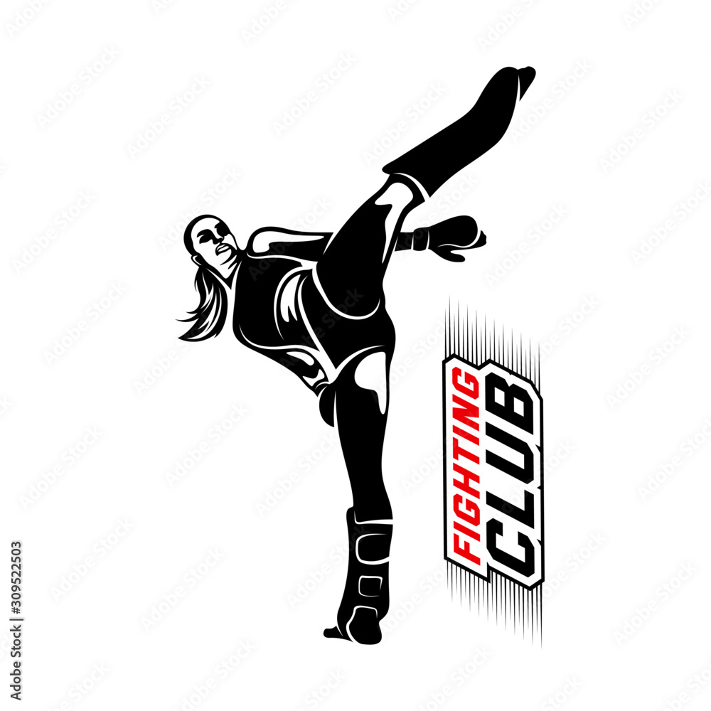 Fight Player logo design vector, boxing logo template, muay thai kick ...
