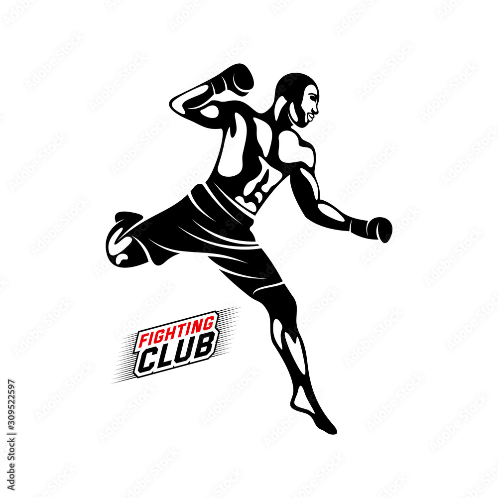 Fight Player logo design vector, boxing logo template, muay thai kick ...