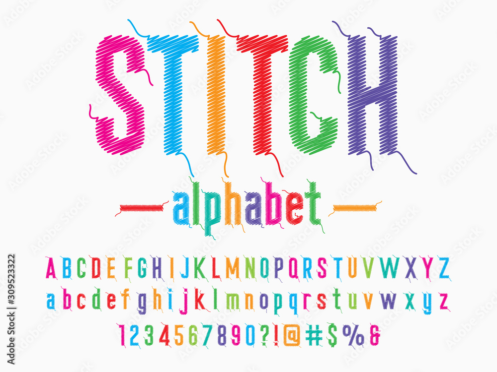 Stitched alphabet design with thread, embroidery letters with uppercase ...