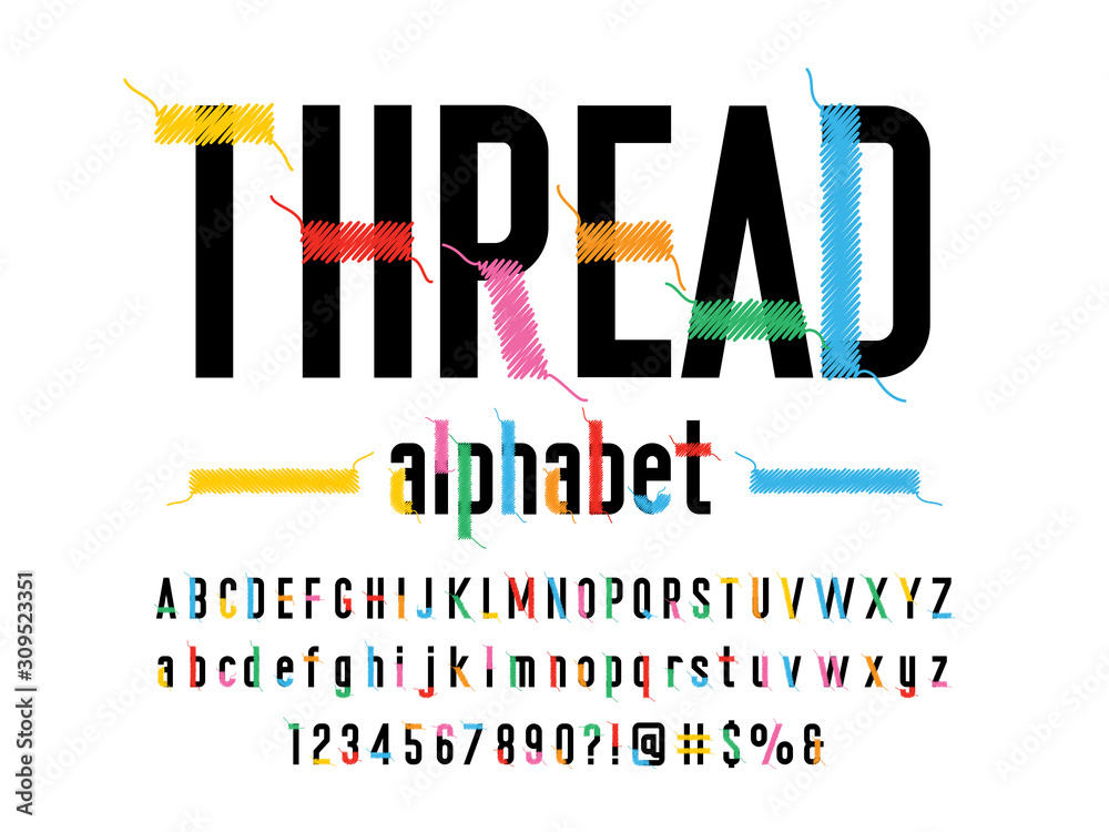 Stitched alphabet design with thread, embroidery letters with uppercase ...