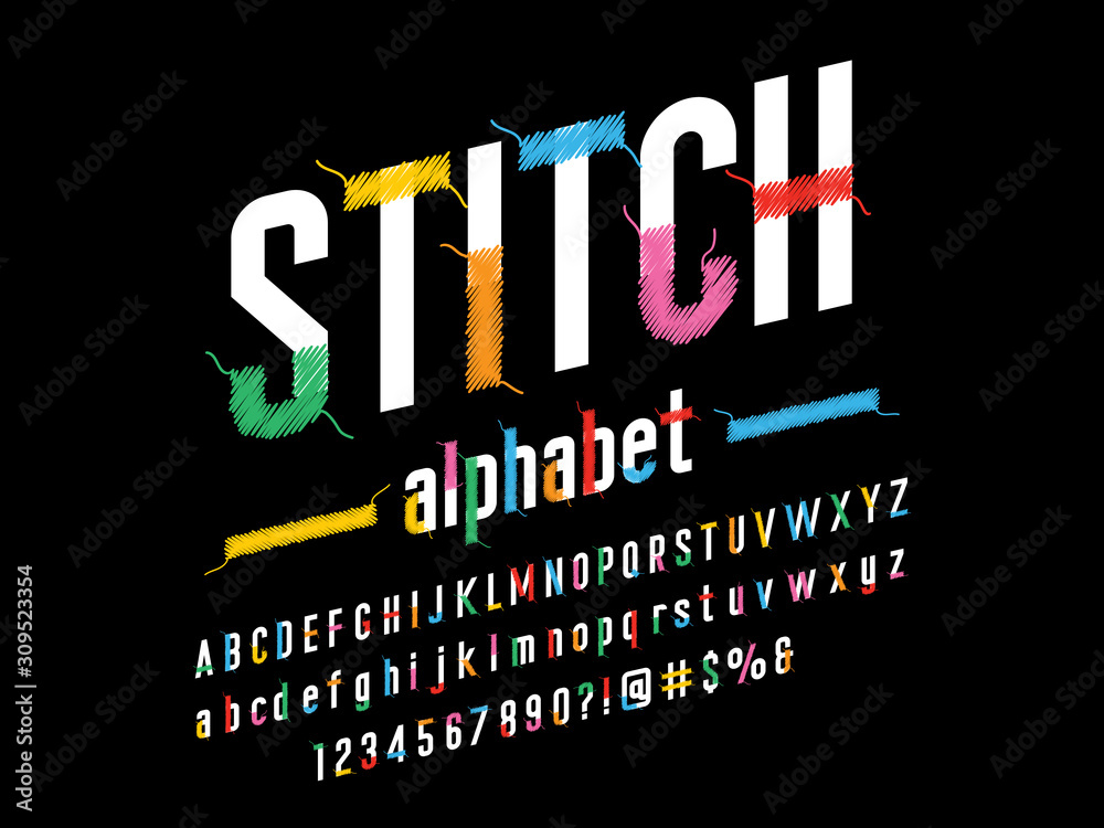 Stitched alphabet design with thread, embroidery letters with uppercase ...