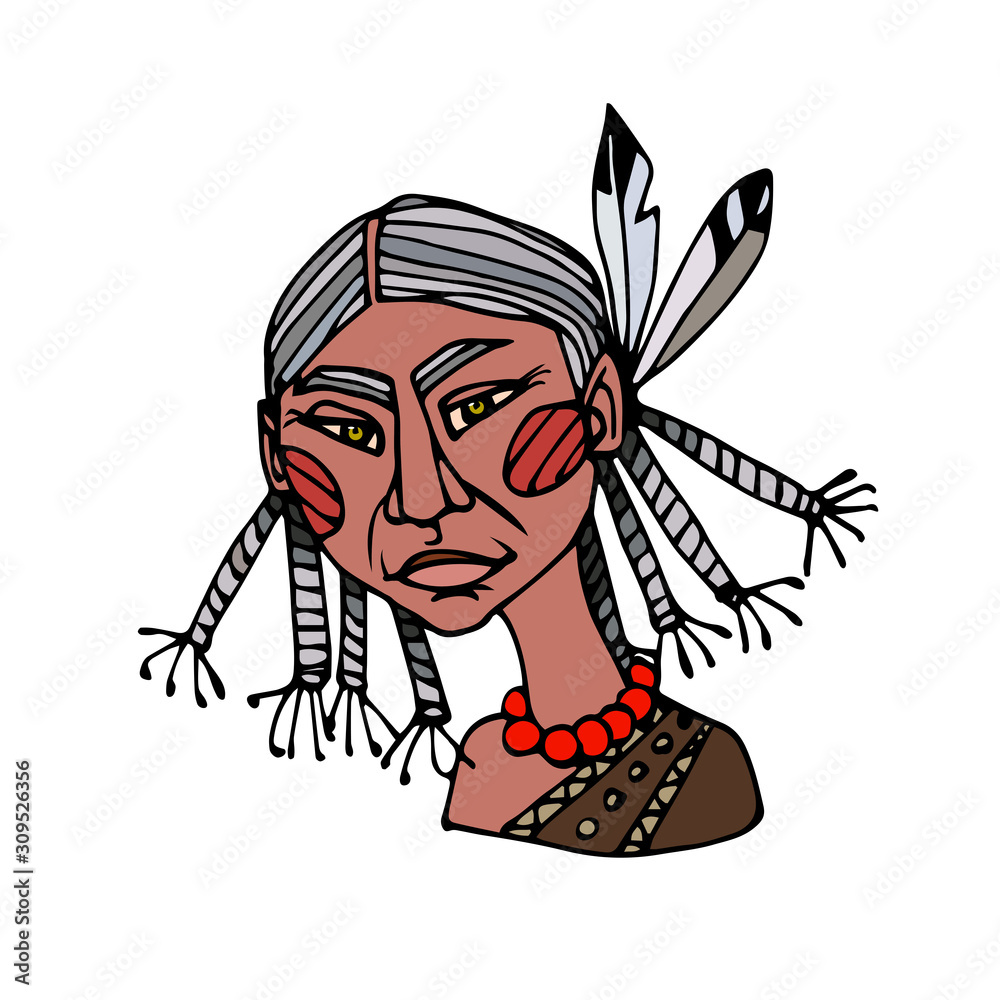 Old Native American Woman Cartoon