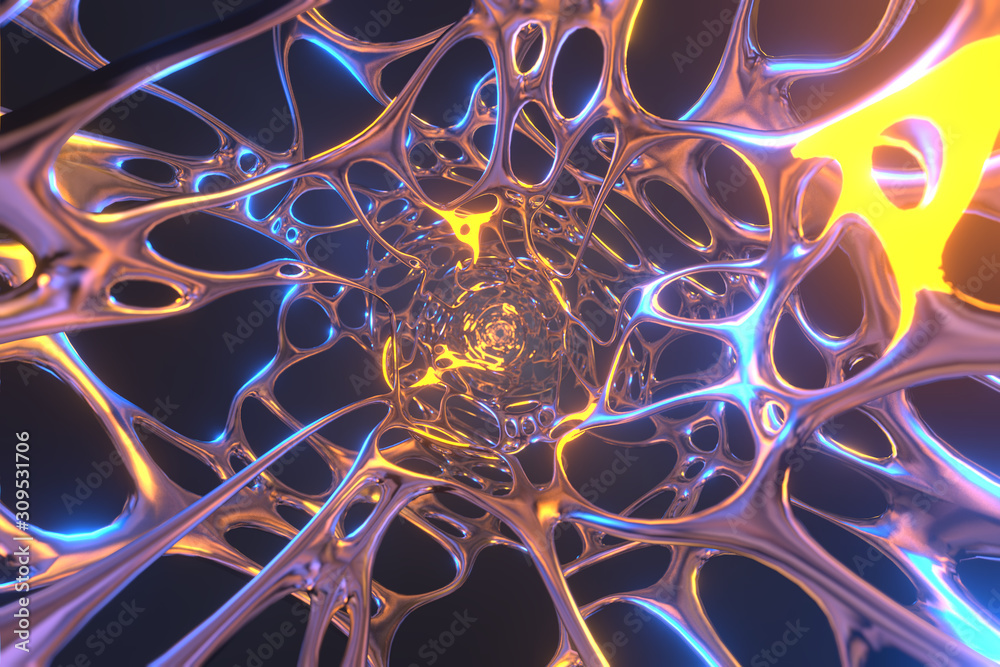 Abstract 3d rendering illustration .Organic structure network neutron ...