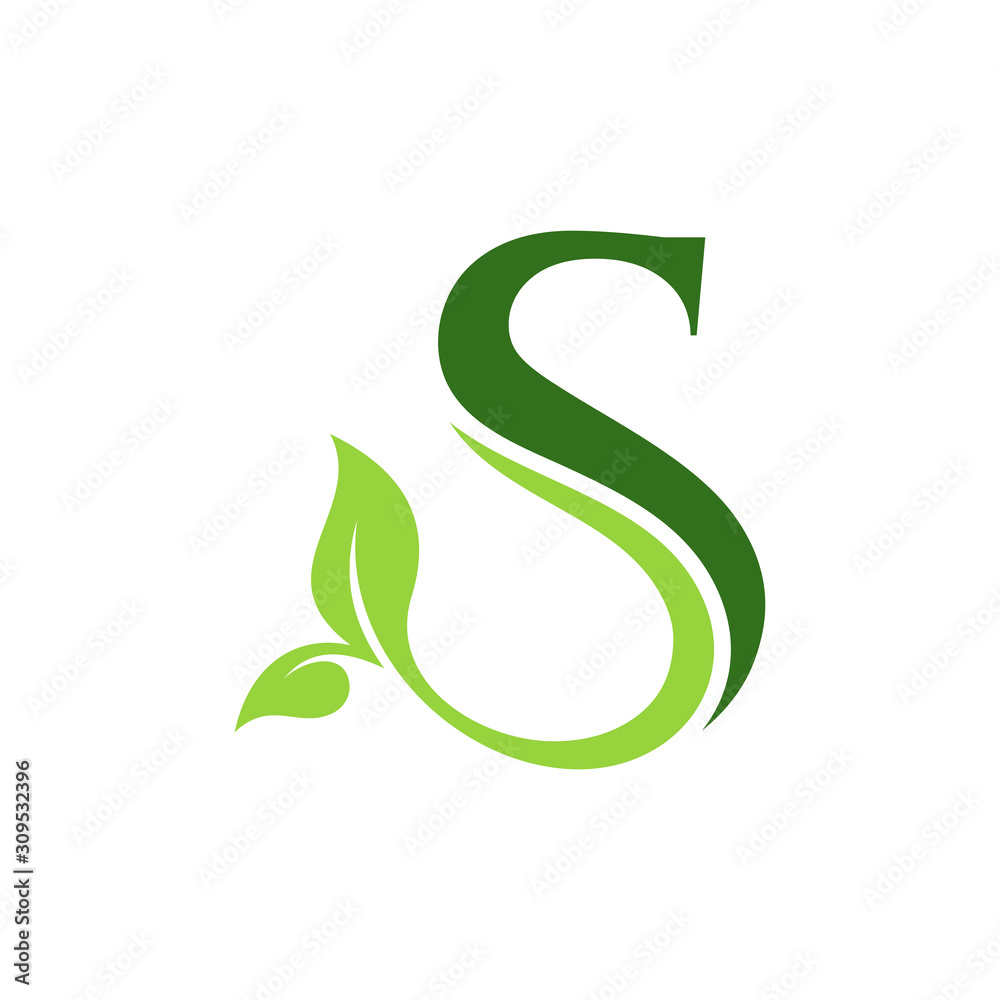 Initial Letter S With Leaf Luxury Logo. Green leaf logo Template vector ...