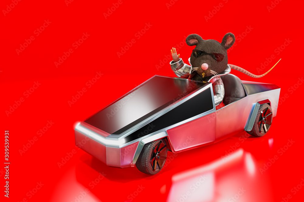 3D rendering of a smart rat the fashionista wearing a puffer jacket and ...