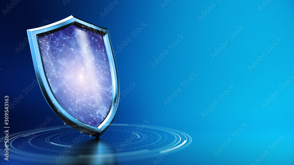Security Shield concept, data protection. Shield with dots and lines ...