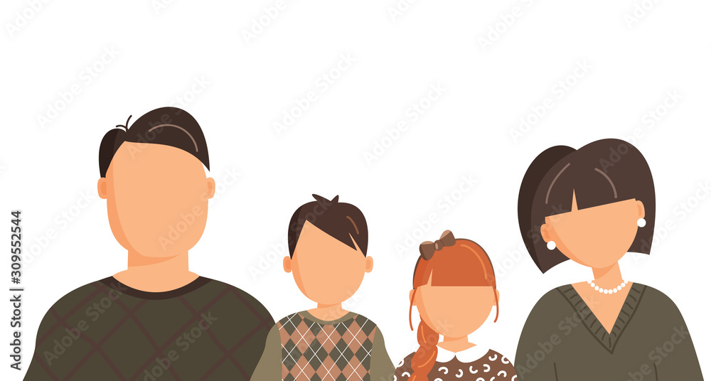 Vecteur Stock Happy family portrait of parents and kids: father, mother ...