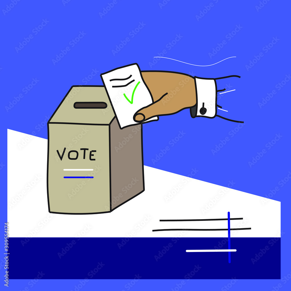 Hand puts envelope in a ballot box. Voting Process, election concept ...