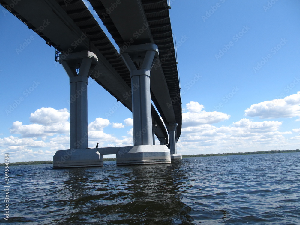 Bridge piers. Bridge interchange on sky background. Modern road ...