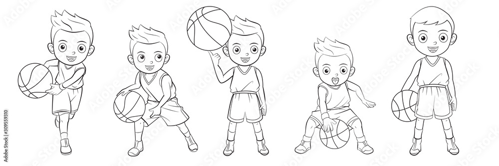 Cartoon collection of boys playing basketball for coloring books Stock ...