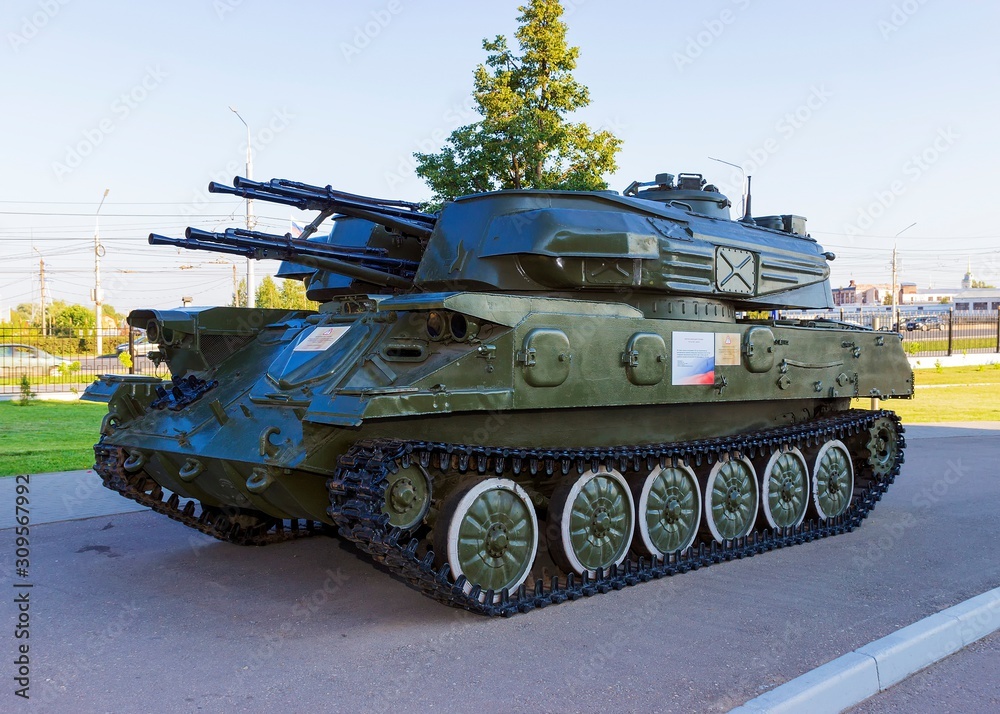 TULA, RUSSIA - AUGUST 8: ZSU-23-4 "Shilka" - Soviet self-propelled anti ...