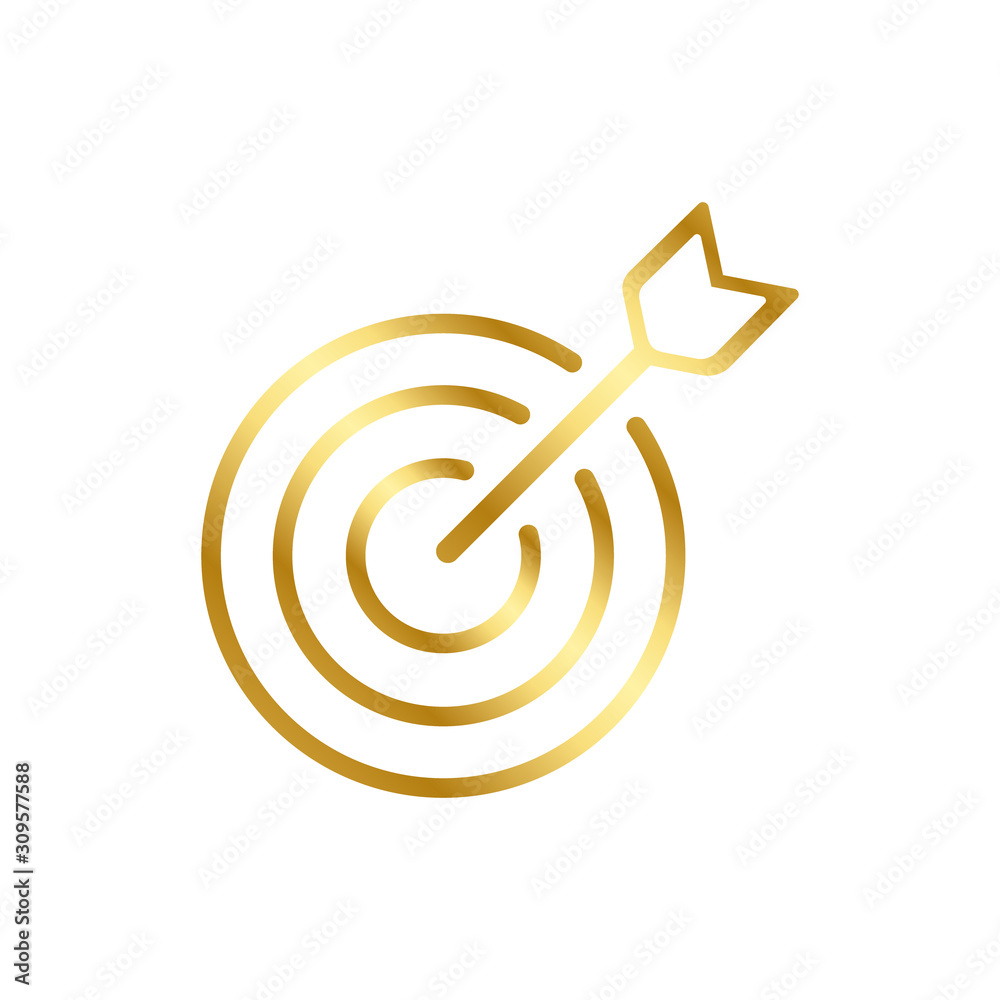 target icon with arrow gold or golden gradient simple flat vector ...