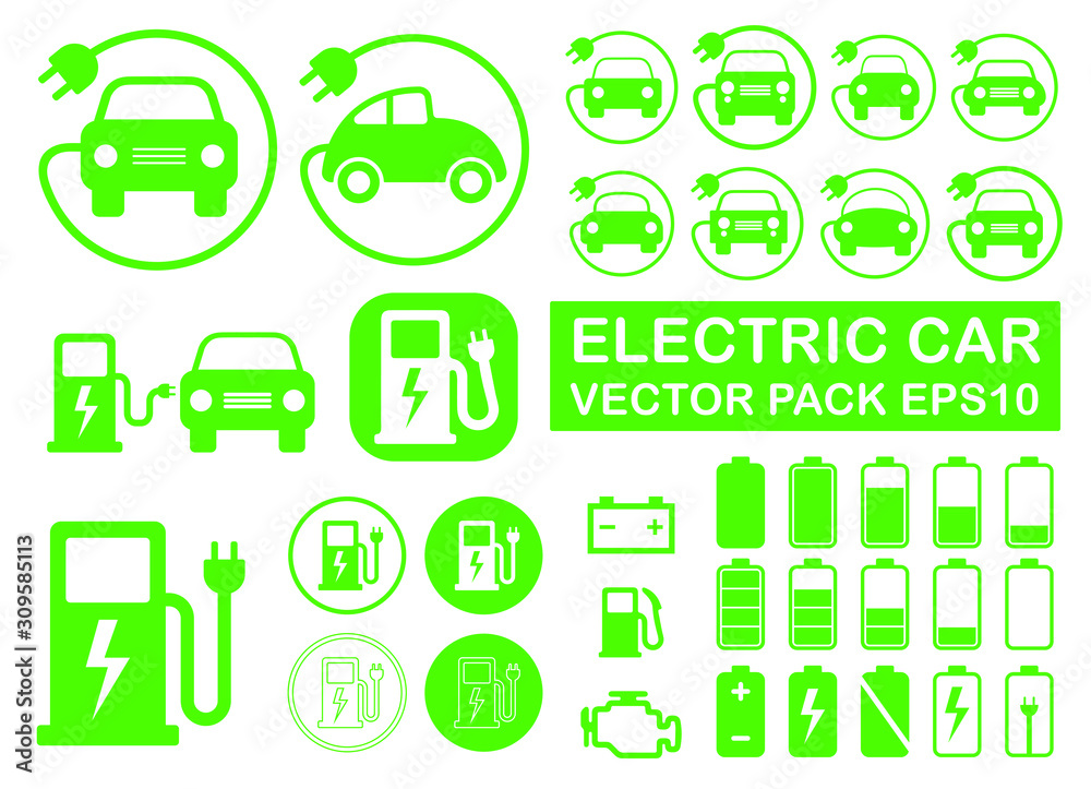 Electrical vehicle road charging station symbol icon set. Electric car ...