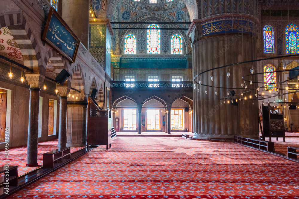 inside interior of blue mosque also known as sultan ahmed. functioning ...