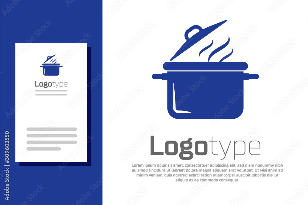 Blue Cooking pot icon isolated on white background. Boil or stew food ...