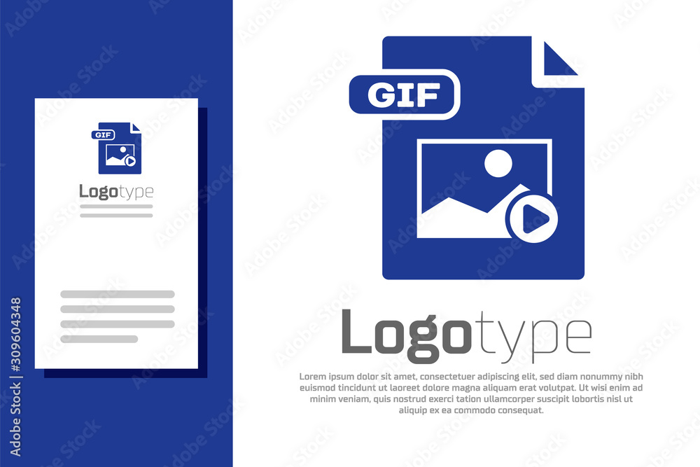 Blue GIF file document. Download gif button icon isolated on white ...