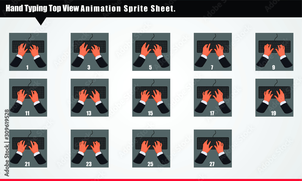 Hands typing on keyboard animation sprite sheet. Typing Hand animation ...