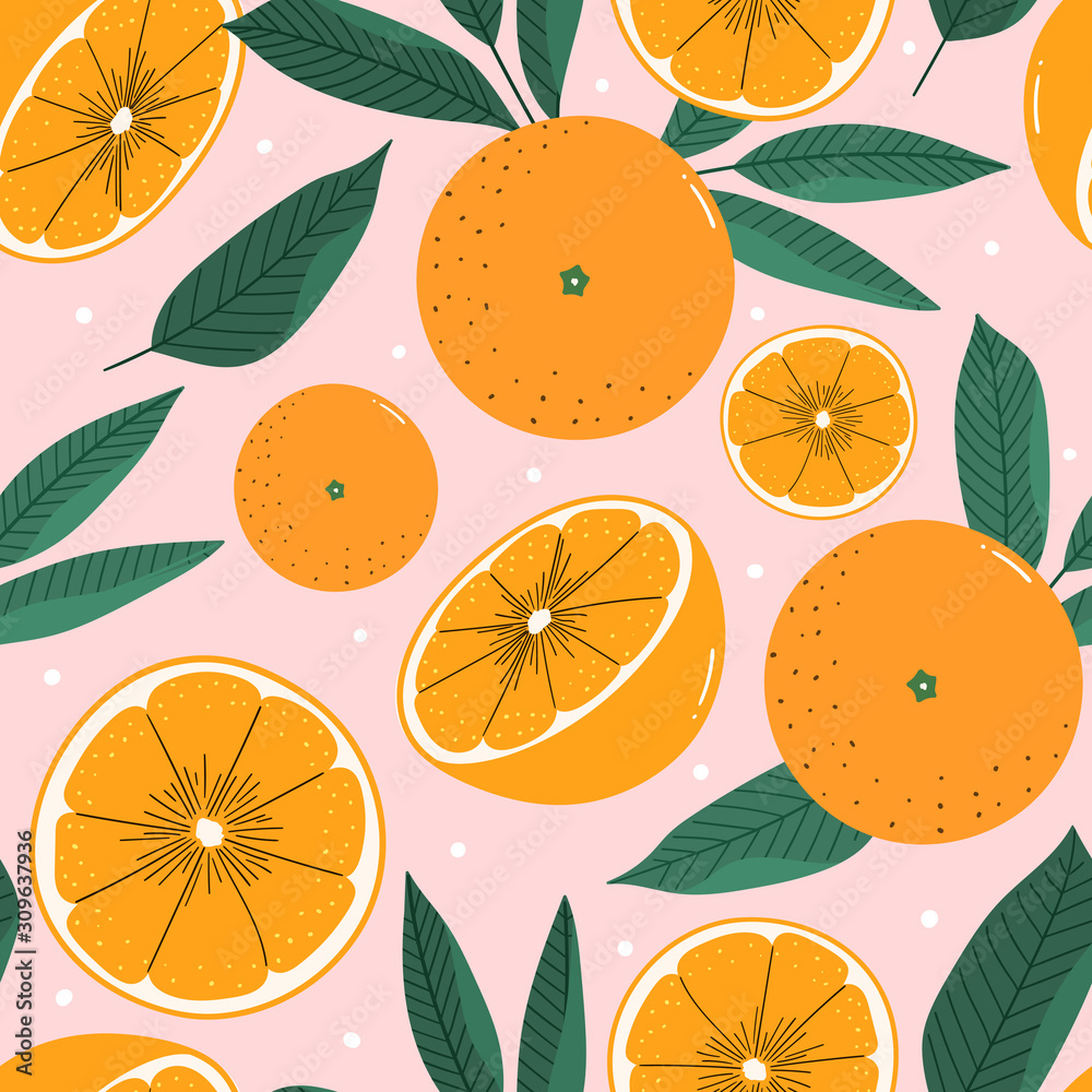 Oranges hand drawn seamless pattern for print, textile, fabric. Modern ...