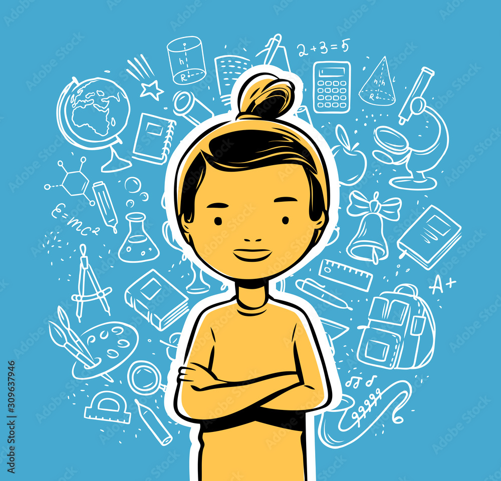 Happy schoolchild. School, education concept. Hand-drawn cartoon vector ...