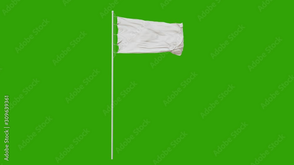 Blank plain white flag waving in the wind, surrender flag 3D animation ...
