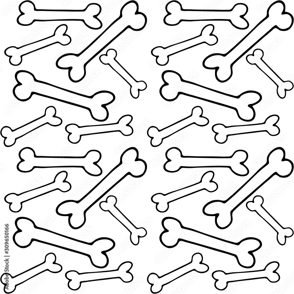 Doodle silhouette dog bone pattern. Outline isolated. Hand drawing line ...