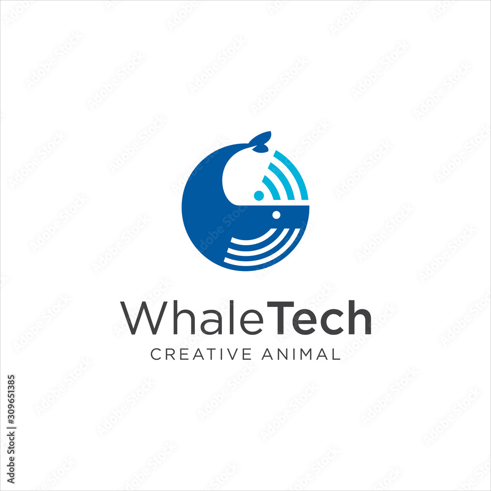 Whale Tech Logo . Abstract whale logo Wifi . Radar Whale Logo . Circle ...