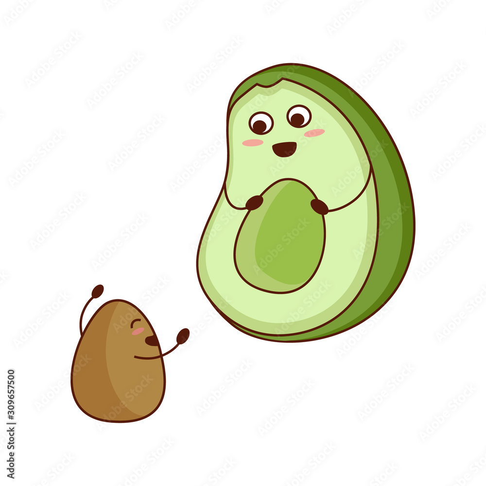 Cute cartoon avocado family, mother and child characters. Young parents ...