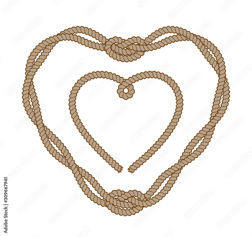 Heart shape rope frames. Monochrome vector illustration Stock Vector ...