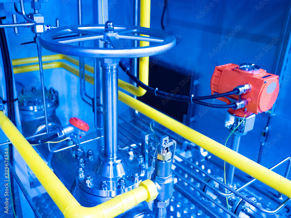 Equipment for a modern compressor station. Gas distribution unit close ...