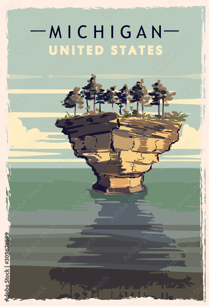 Michigan retro poster. USA Michigan travel illustration. United States ...