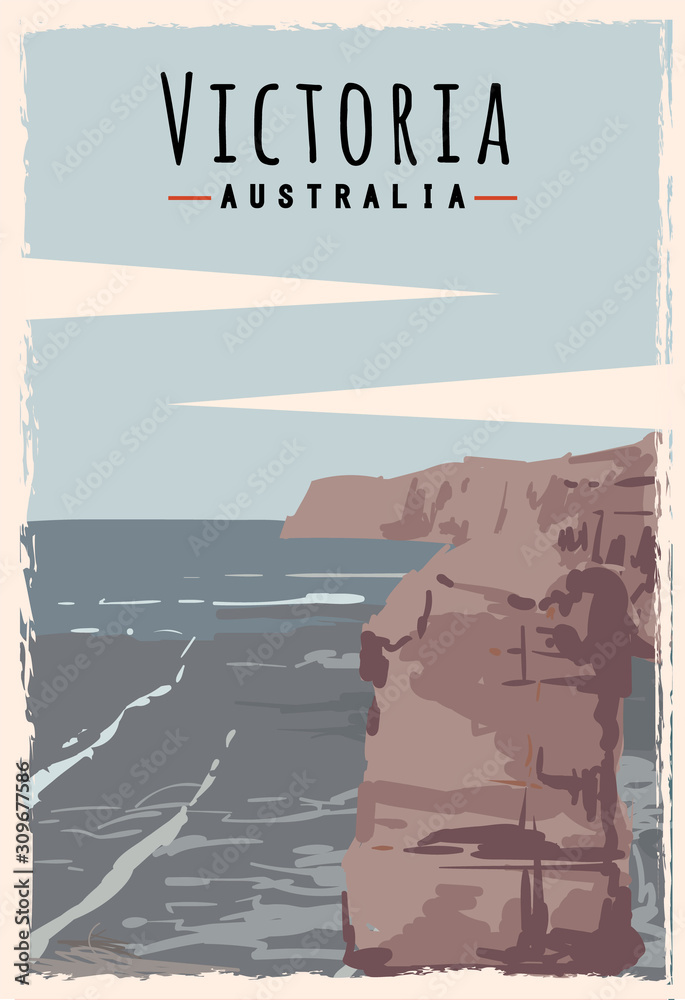 Victoria retro poster. Victoria travel illustration. States of ...
