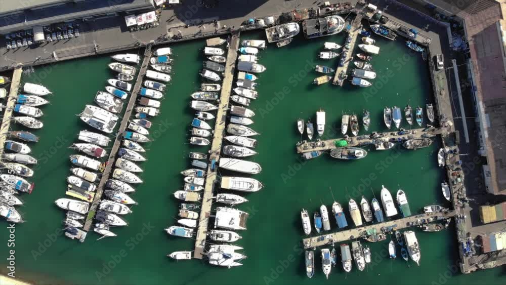 Port of Jaffa, Israel. Yachts in the port, Mediterranean Sea and coast ...
