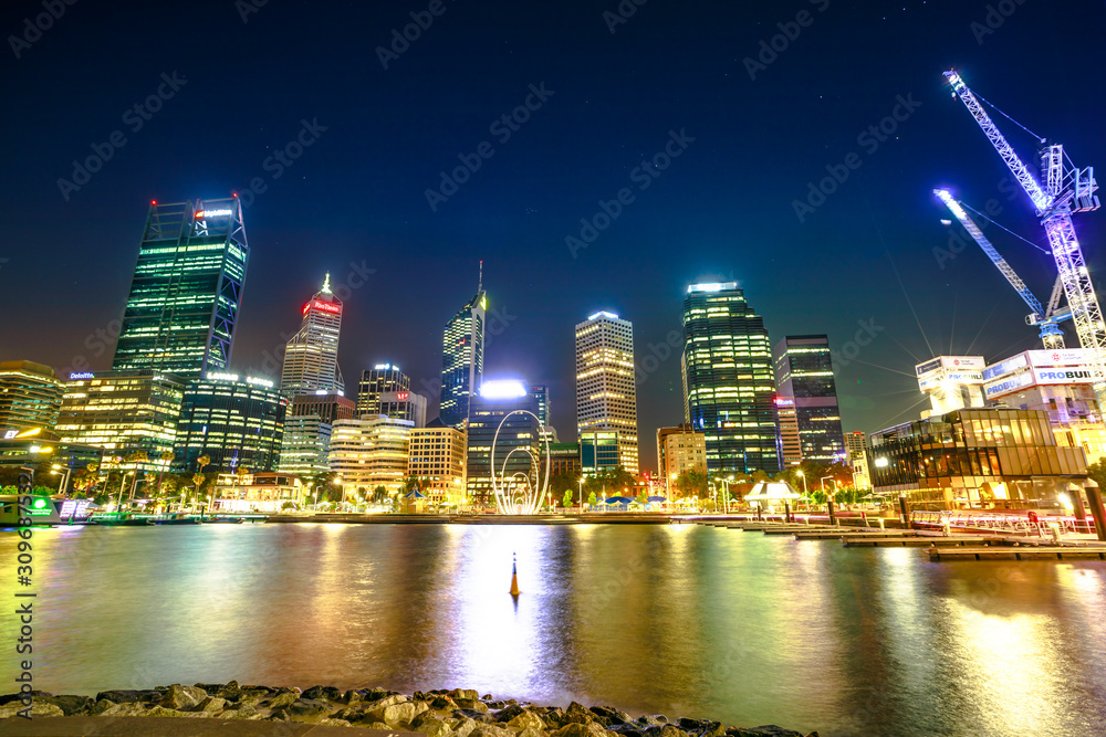 Perth, Australia - Jan 5, 2018: Esplanade with modern skyscrapers and ...