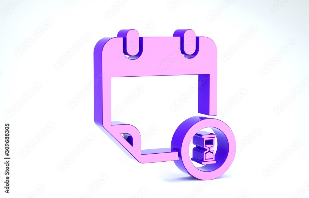 Purple Calendar and clock icon isolated on white background. Schedule ...