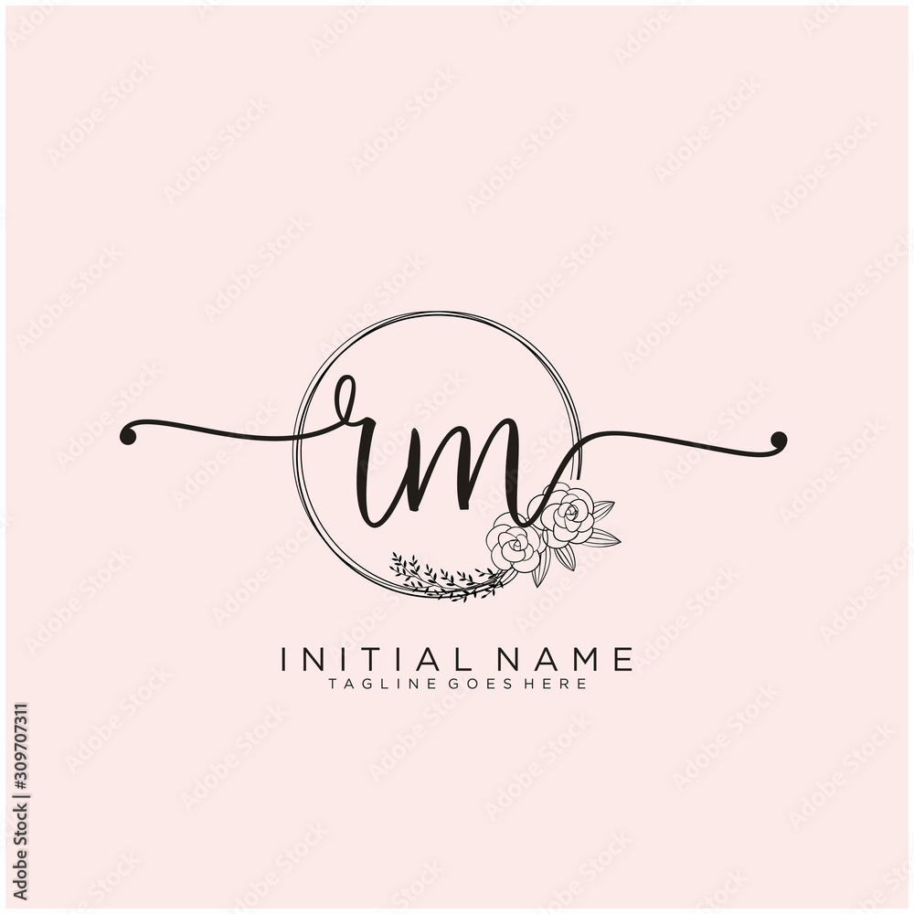 RM Letter Initial beauty monogram and elegant logo design, handwriting ...