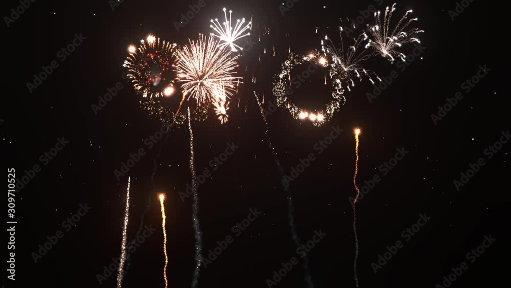 Video Stock Fireworks firing and exploding on night sky with glowing ...