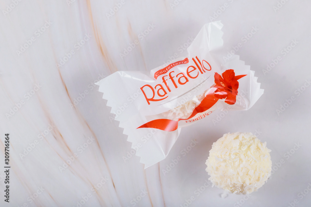 Raffaello, brand of sweets manufactured by the Italian company Ferrero ...