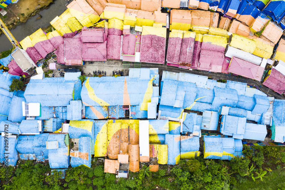 View from above, stunning aerial view of the Rainbow village also known ...