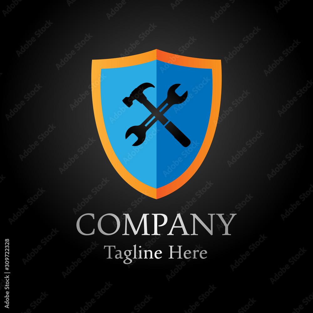 shield and renovation tools logo symbol of company with black ...
