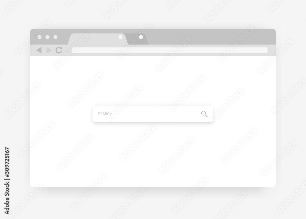 Web browser. Flat window with graphic UI elements, search bar and ...