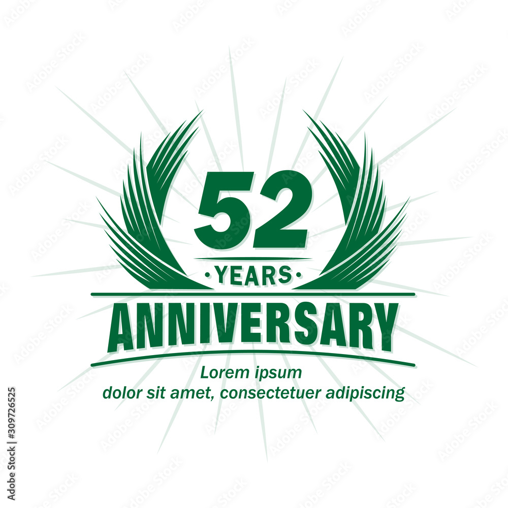 52 years logo design template. 52nd anniversary vector and illustration ...