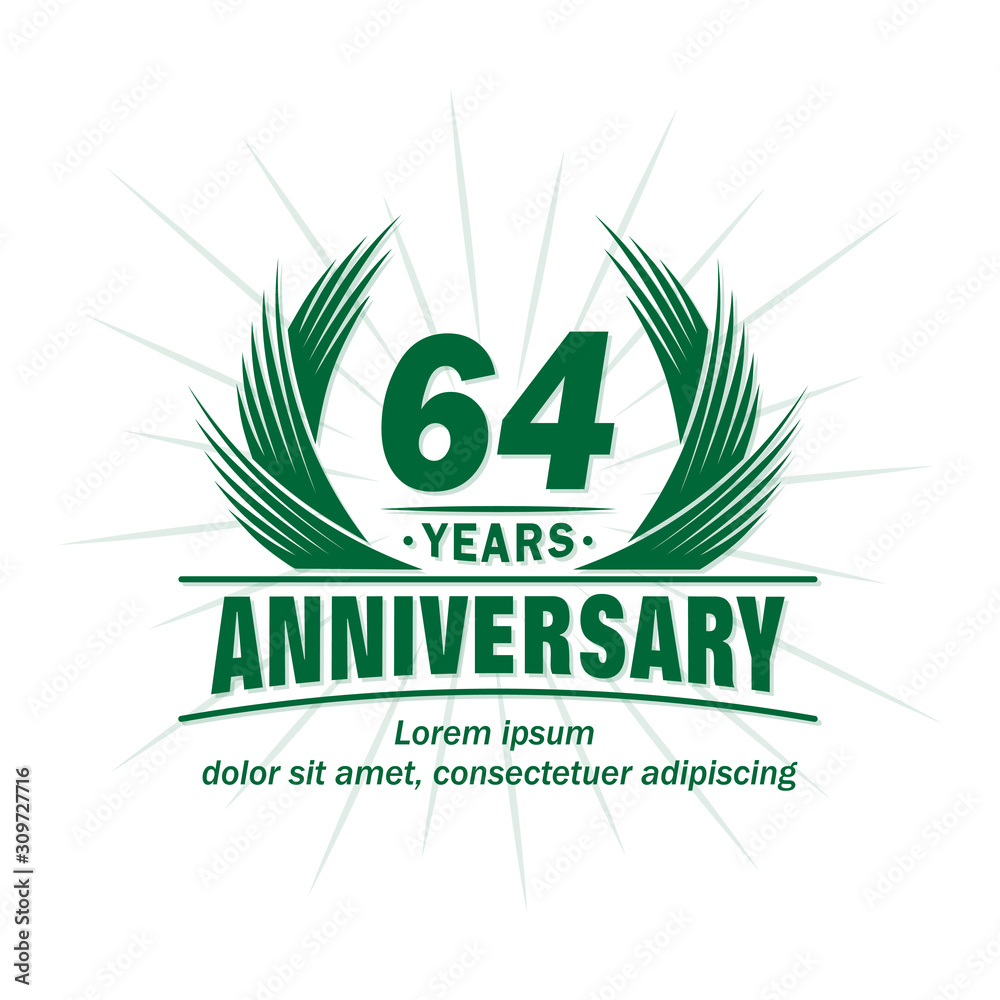 64 years logo design template. 64th anniversary vector and illustration ...