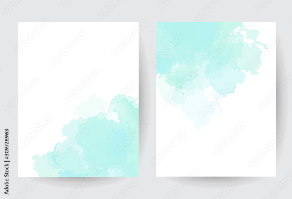 Teal blue watercolor vector splash cards. Stock Vector | Adobe Stock