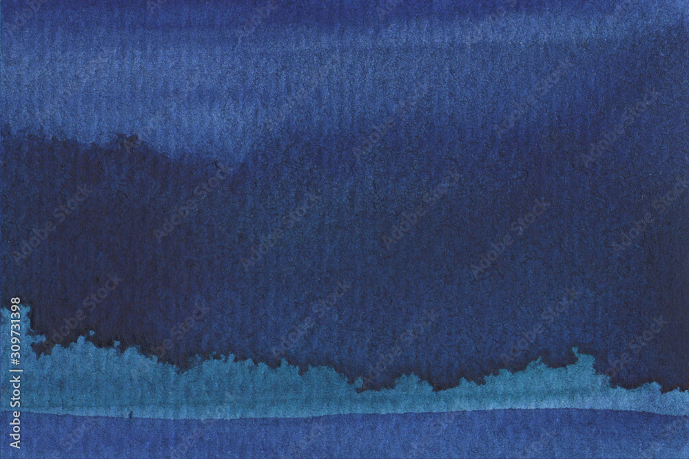 Dark blue watercolor hand drawn background with strokes and divorces ...